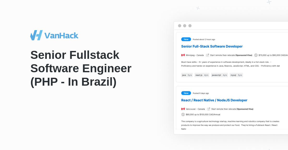 Senior Fullstack Software Engineer Php In Brazil Vanhack